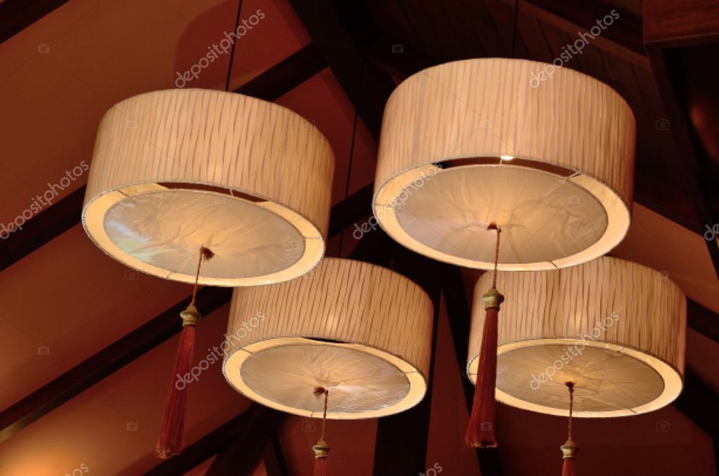 Beautiful warm lamps against interia design in a coffee shop Stock ...