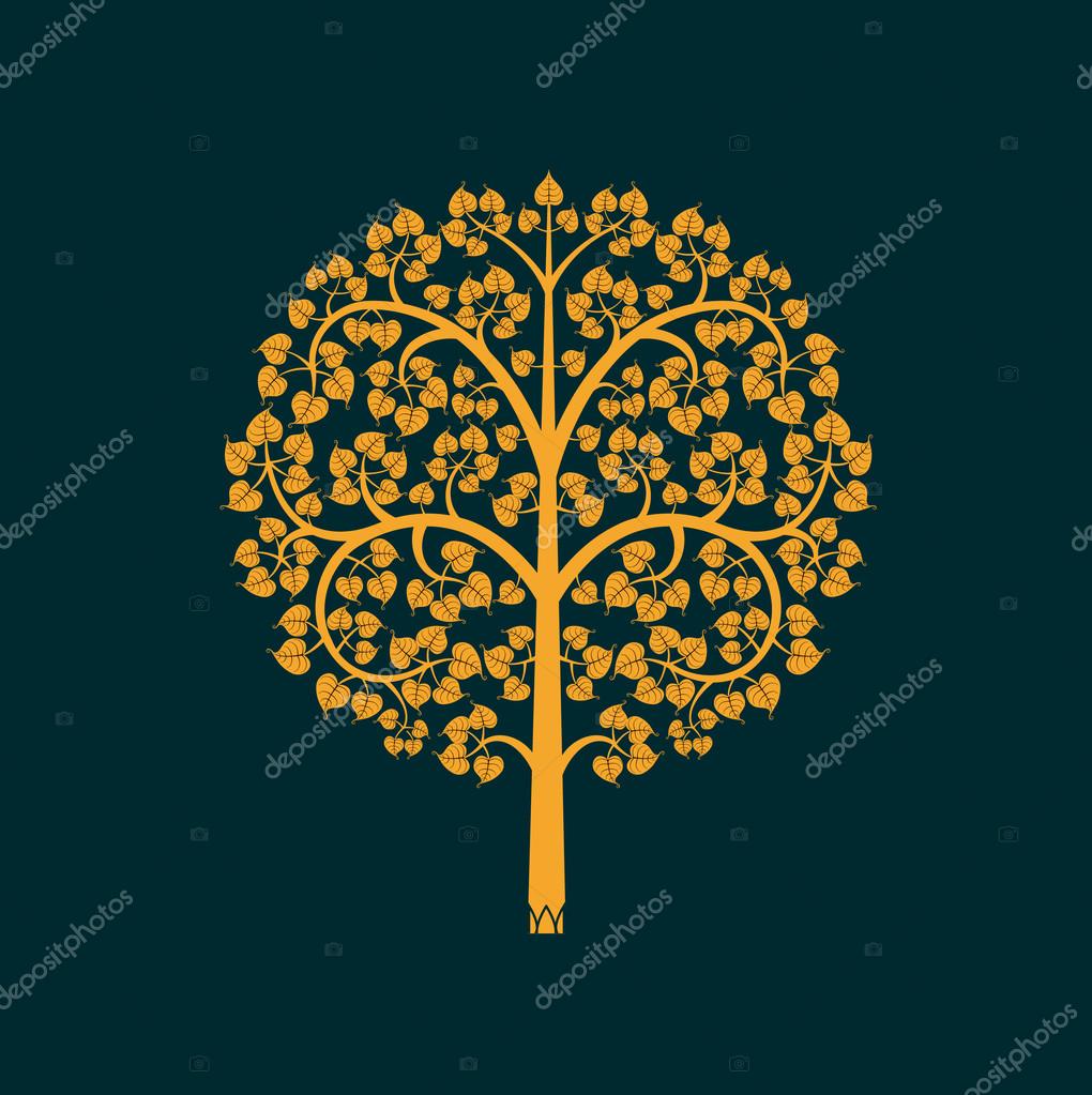 S mbolo de rbol Bodhi dorado, ilustraci n vectorial 2024