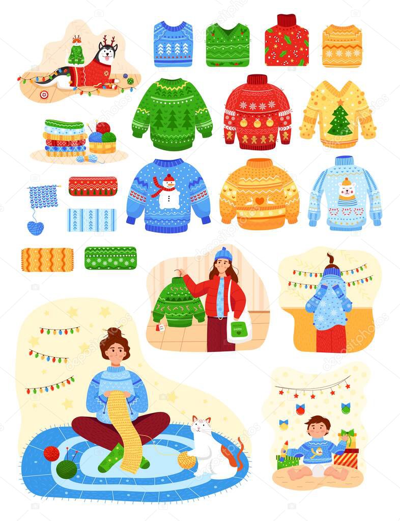 Suéter de invierno feo, conjunto de saltadores de colores cálidos ...