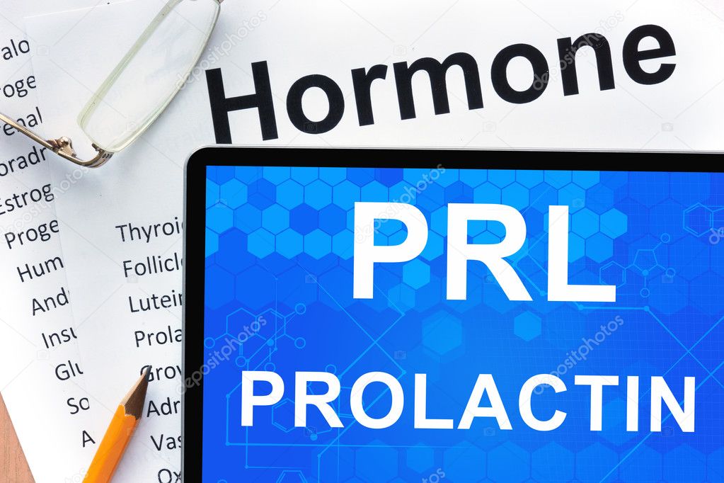 Papers with hormones list and tablet with words Prolactin (PRL ...