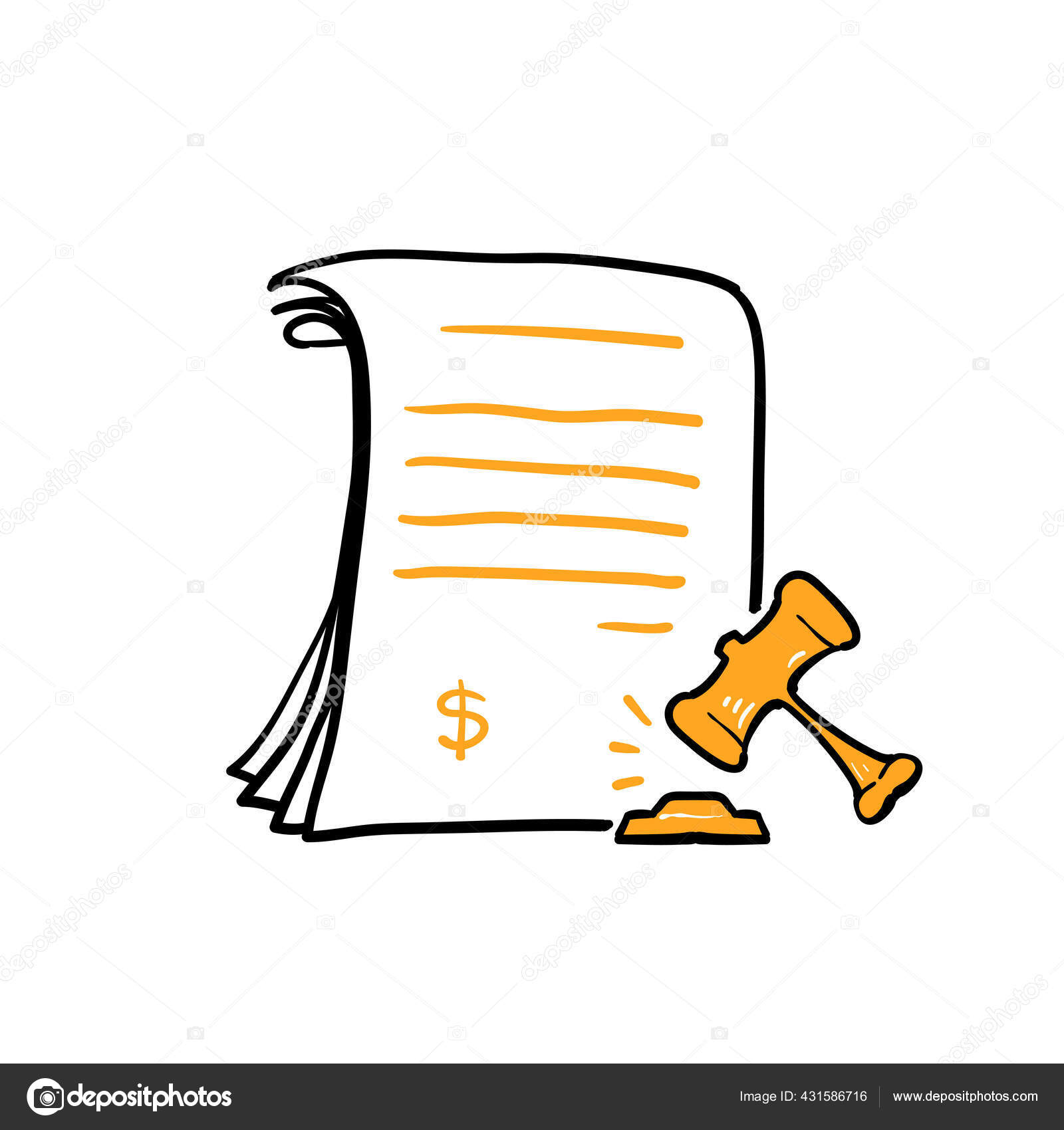 Hand Drawn Doodle Gavel Document Symbol Penalty Icon Financial Forfeit ...