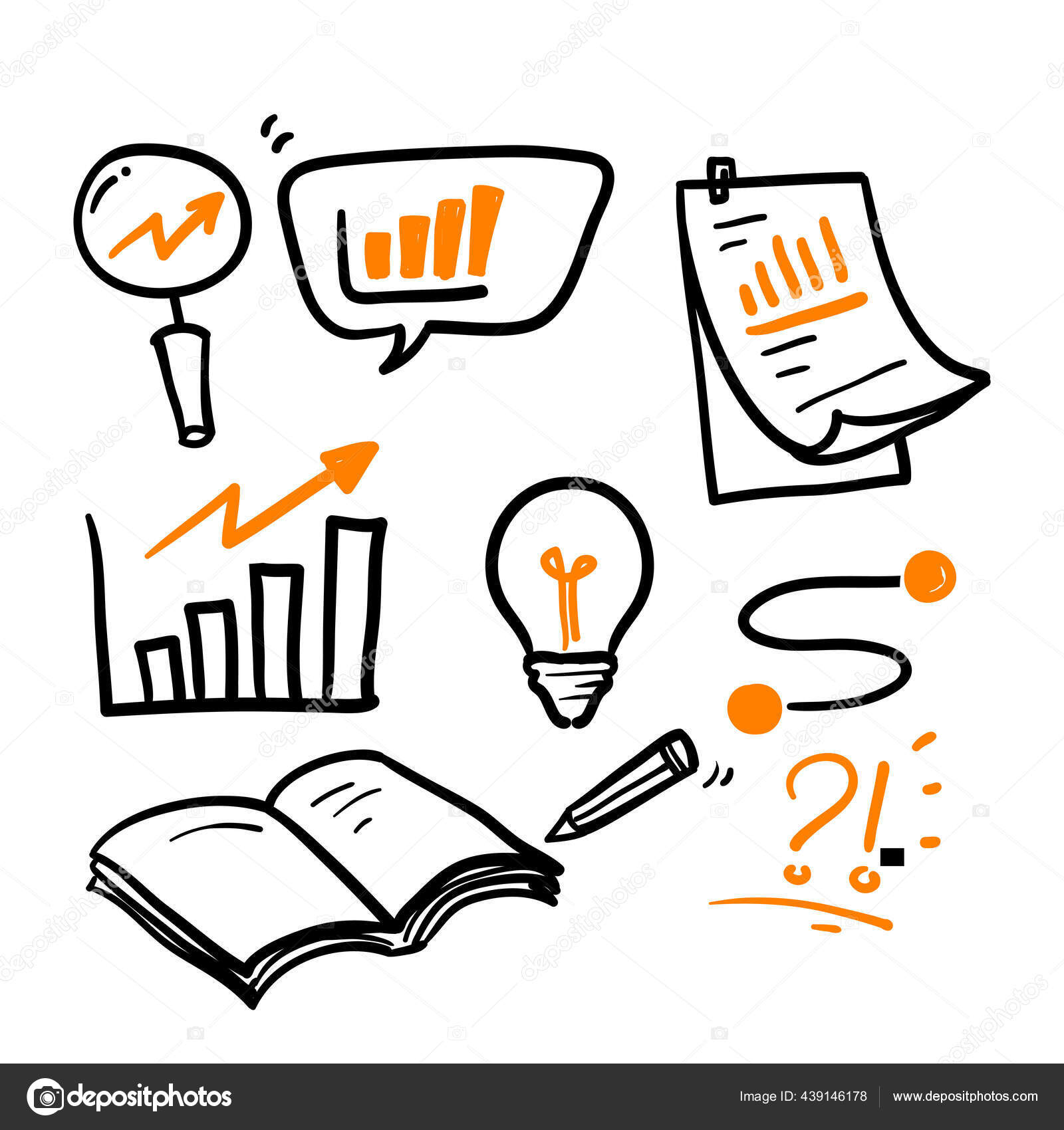 Hand Drawn Graph Chart Light Bulb Analytics Engineering Documentation Illustration Stock Vector ...