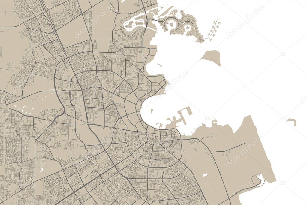 Mapa vectorial de Doha, Qatar, Estado de Qatar. ilustración de póster de mapa callejero. Doha ...
