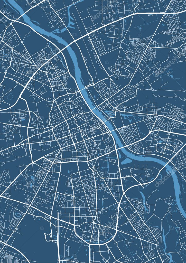 Afiche detallado del mapa de Varsovia área administrativa. Paisaje ...