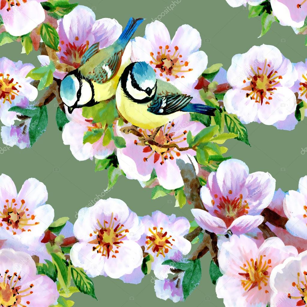 Spring Flowers And Birds