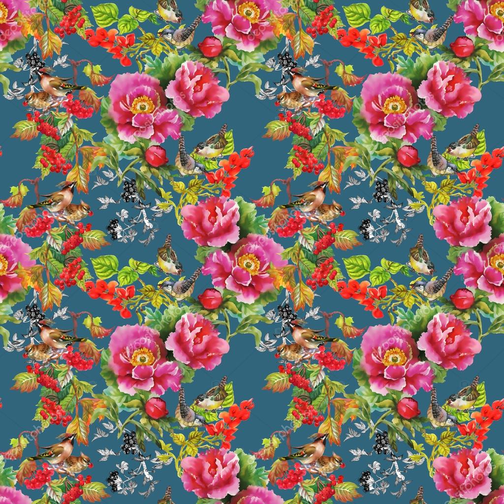 Birds with flowers colorful pattern Stock Photo by ©Kostan-PROFF 64067171