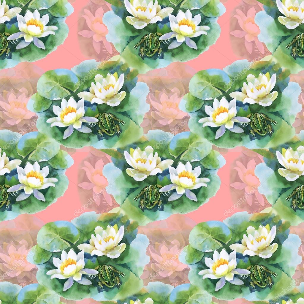 White water-lilly flowers pattern — Stock Photo © Kostan-PROFF #73621513