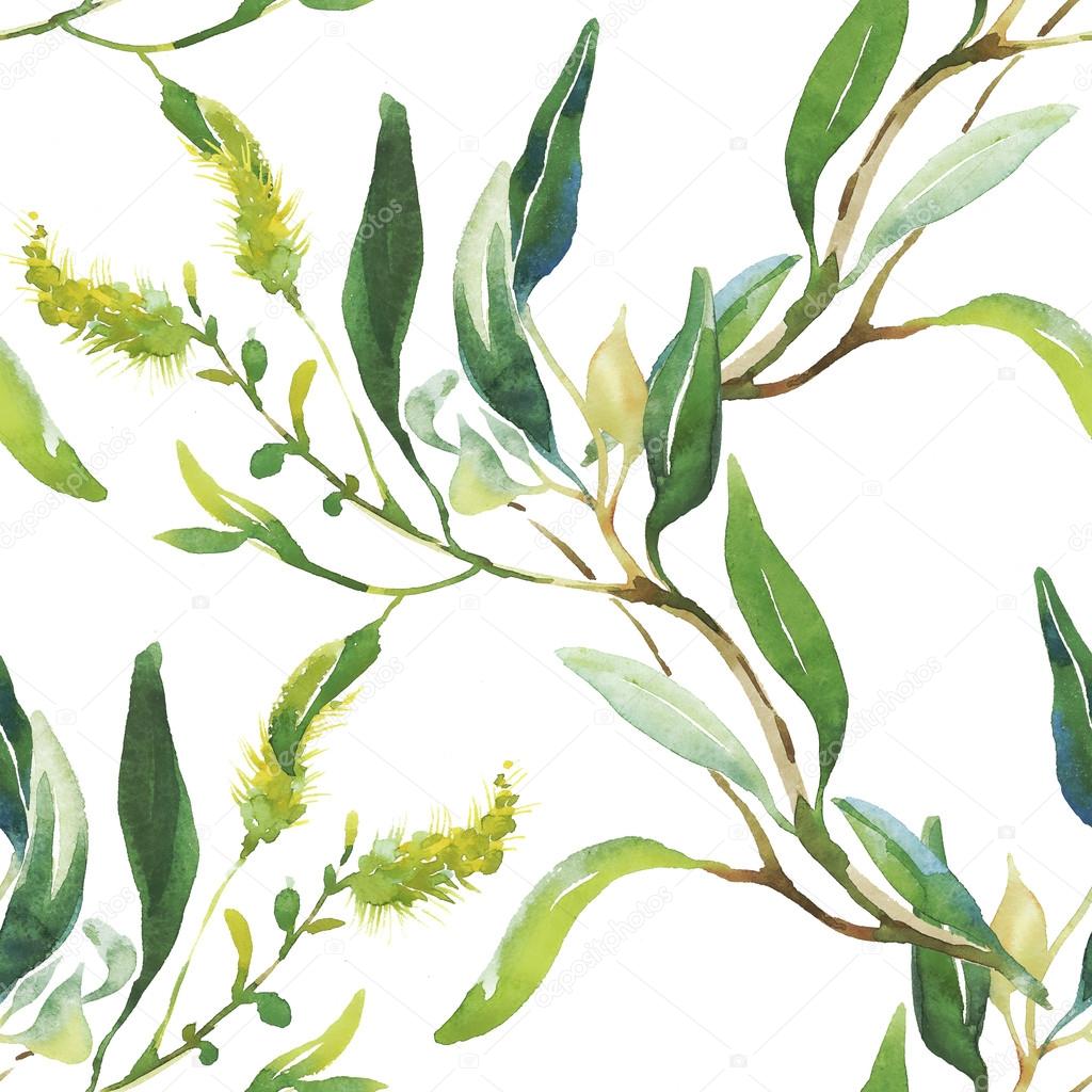 Watercolor green floral pattern Stock Photo by ©Kostan-PROFF 77336096