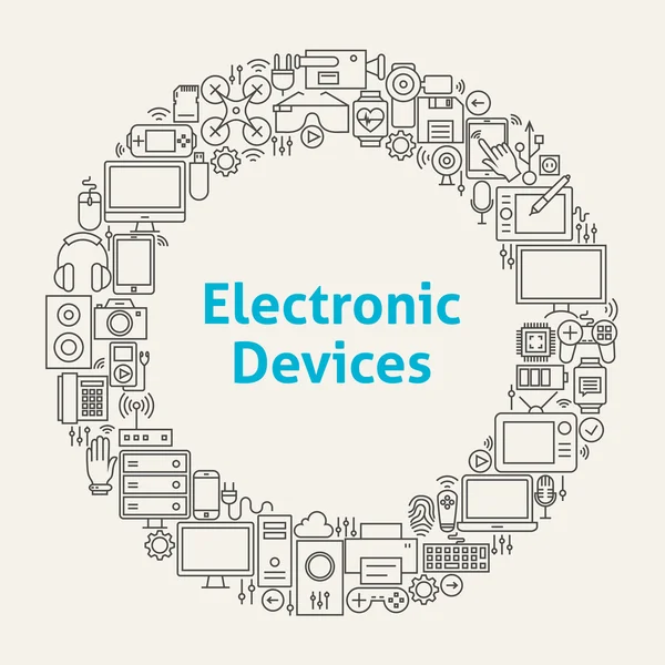 Gadgets and Devices Line Icons Set Circle Shape Stock Vector Image by ...