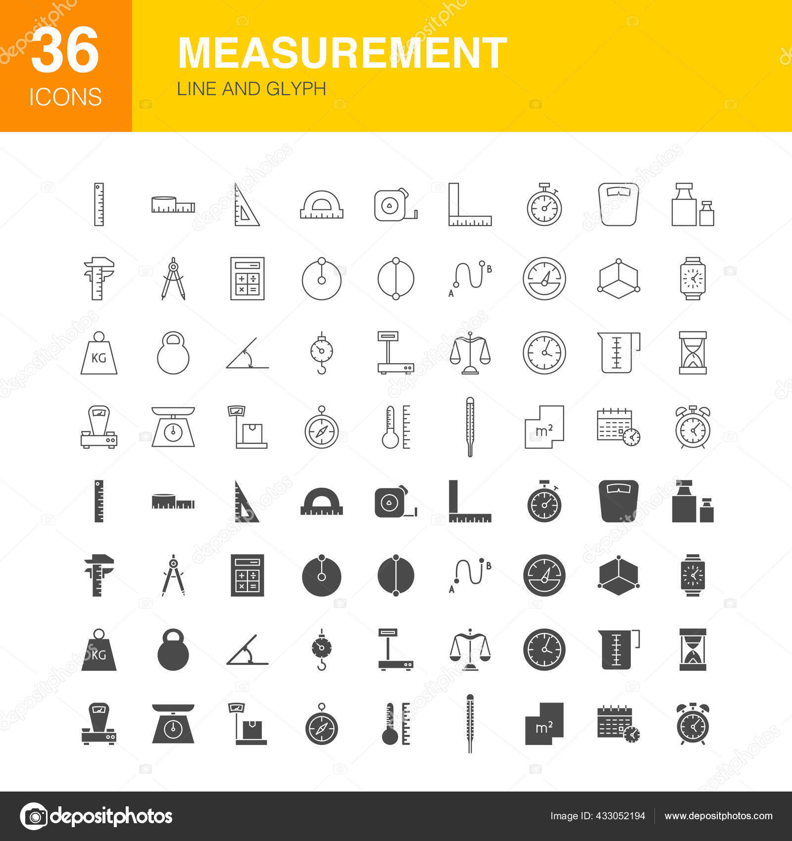 Measurement Line Web Glyph Icons Stock Vector Image by ©Anna_leni #433052194