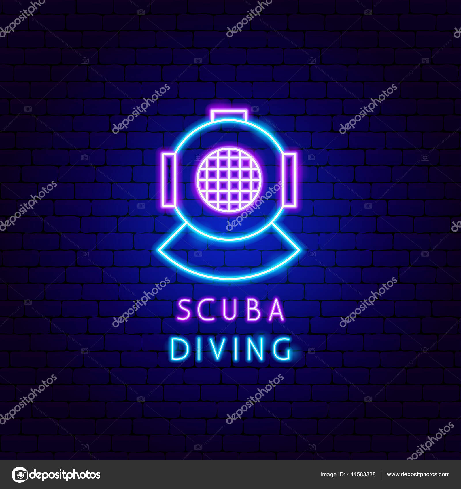 Scuba Diving Neon Label Vector Illustration Diver Promotion Stock ...