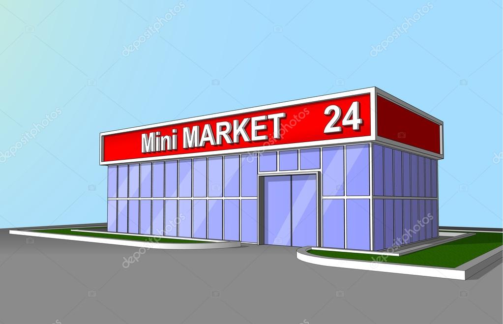 Mini market shop facade retail trade 24 hours front view Stock Vector ...
