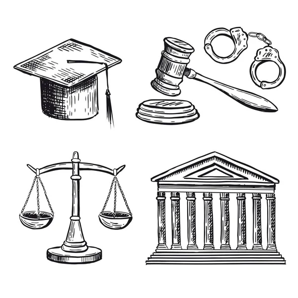 Conjunto de símbolos de ley. Escalas vector dibujado a mano. 2025