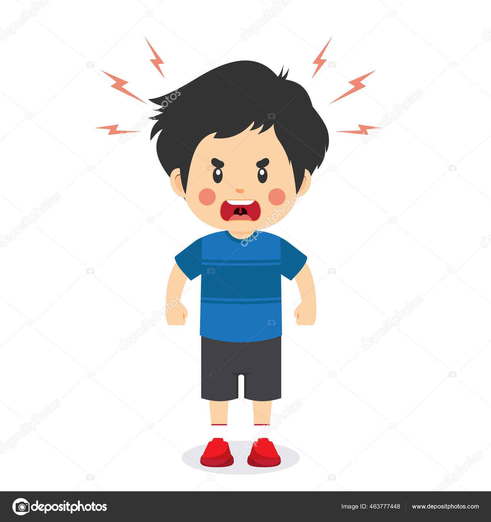Kid Boy Stand Show Angry Pose Expression Stock Vector by ...