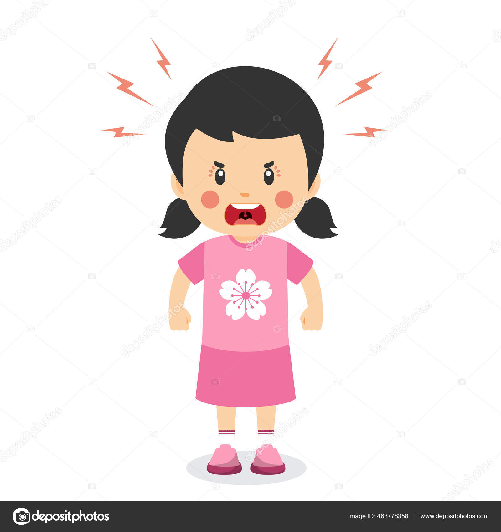 Kid Gril Stand Show Angry Pose Expression Stock Vector by ...