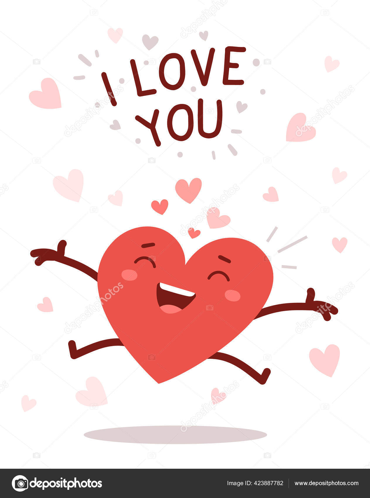 Vector Red Cute Happy Heart Character Jumping Arms Spread Wide Stock ...