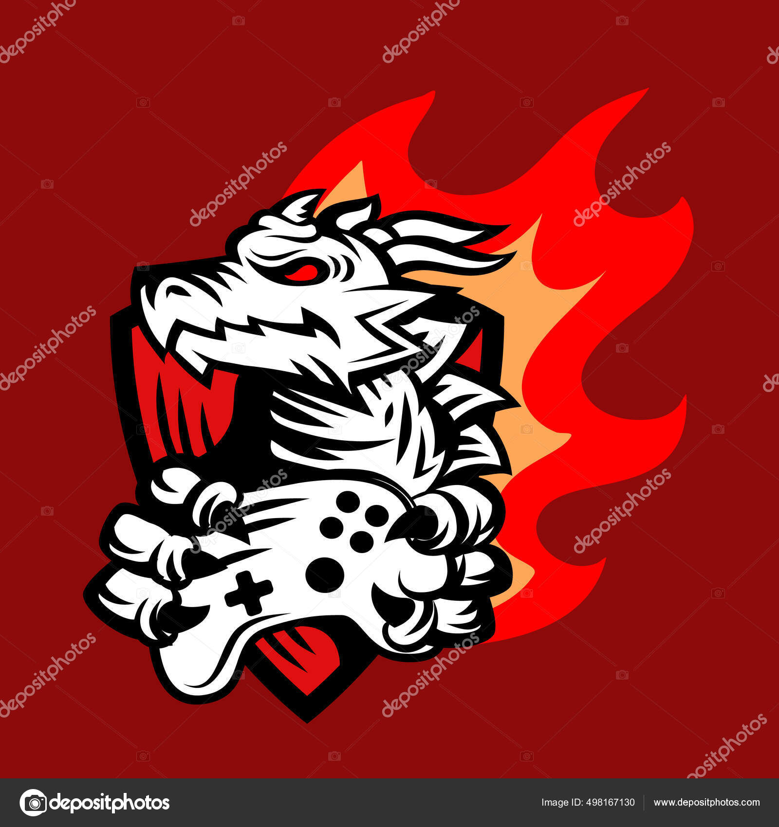 Vector Logo Dragon Head Joystick Red Background Flame Line Art Stock ...