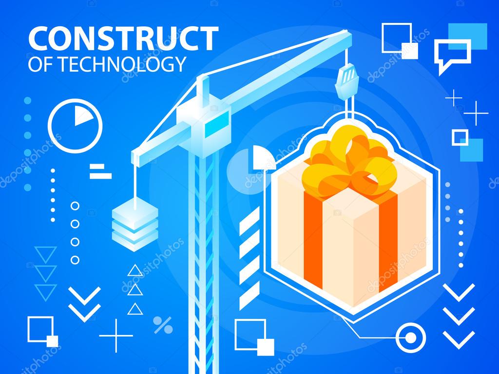 Bright illustration construct crane and gift box with bow Stock Vector ...