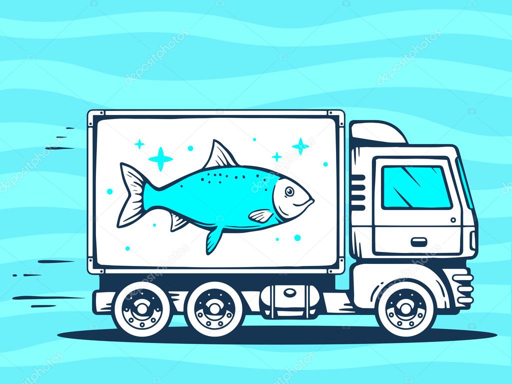 Truck and fast delivering fish Stock Vector Image by ©wowomnom #62331447