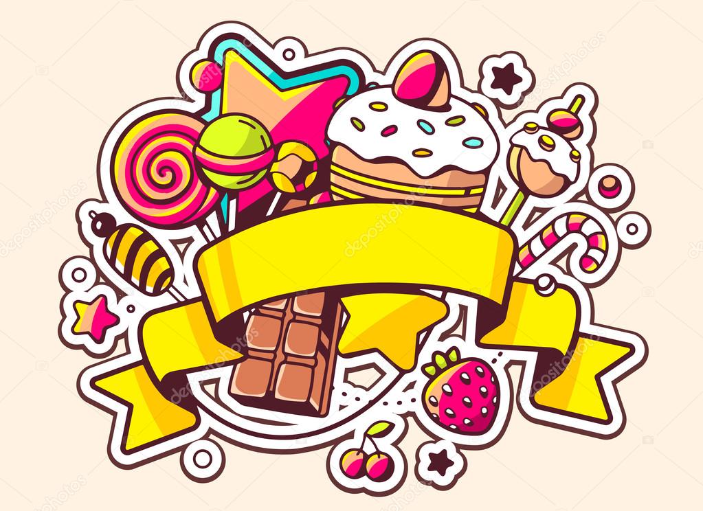 Pile of sweets and ribbon Stock Vector Image by ©wowomnom #72566169