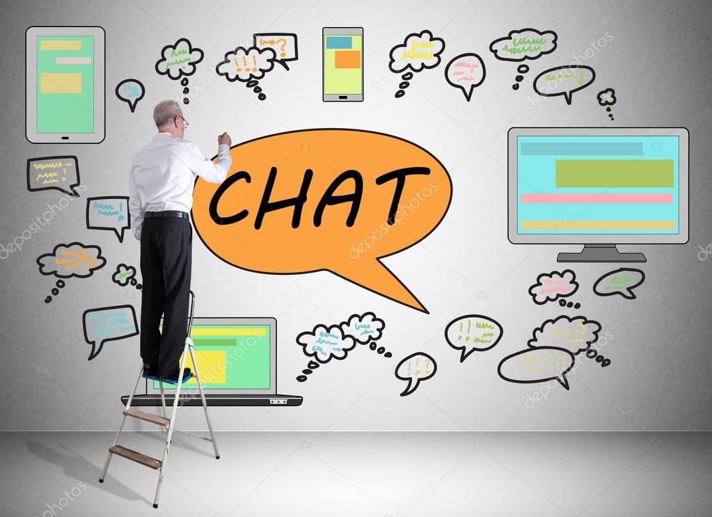 Chat concept drawn by a man on a ladder — Stock Photo © thodonal #121771756