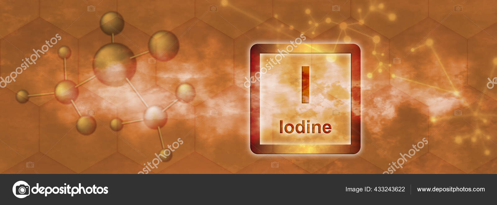 Symbol Iodine Chemical Element Molecule Network Orange Background Stock ...