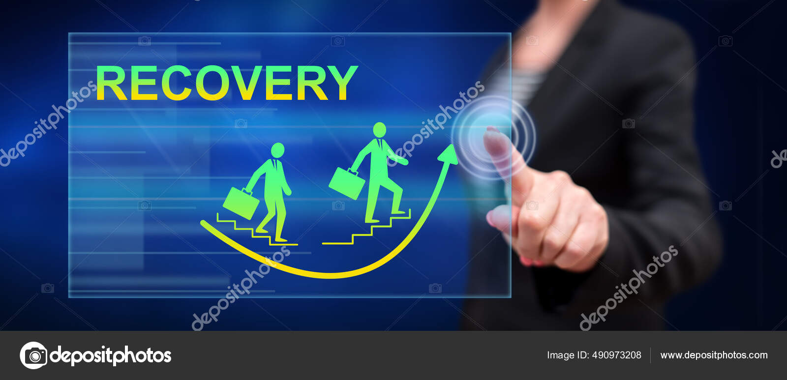 Woman Touching Recovery Concept Touch Screen Her Finger Stock Photo by ...