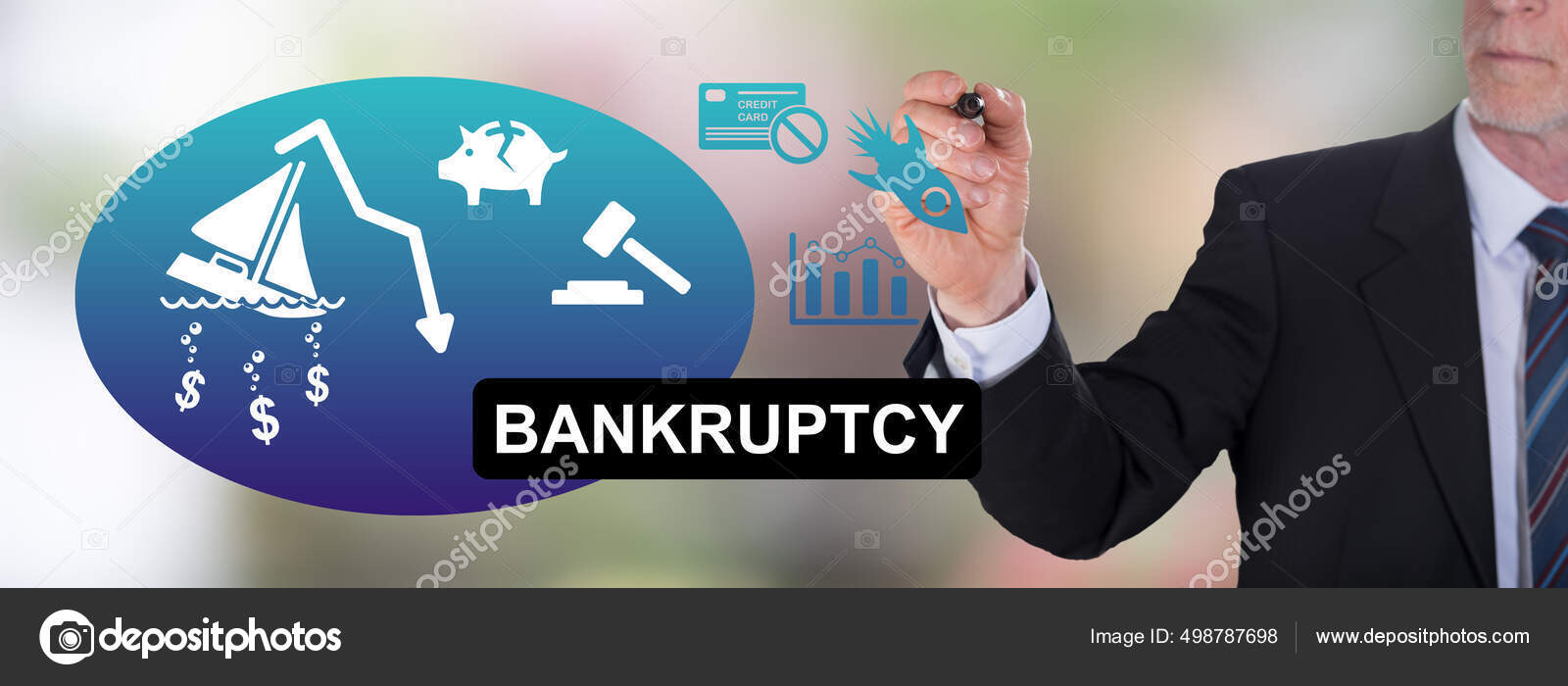 Businessman Drawing Bankruptcy Concept — Stock Photo © thodonal #498787698