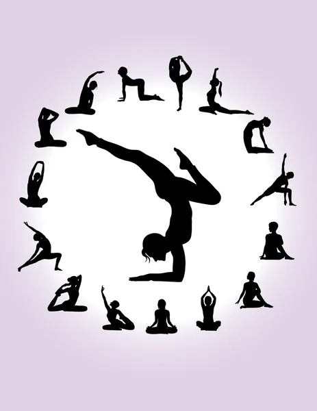 Set Of 20 Yoga Positions Black Vector Silhouettes Illustration Stock ...