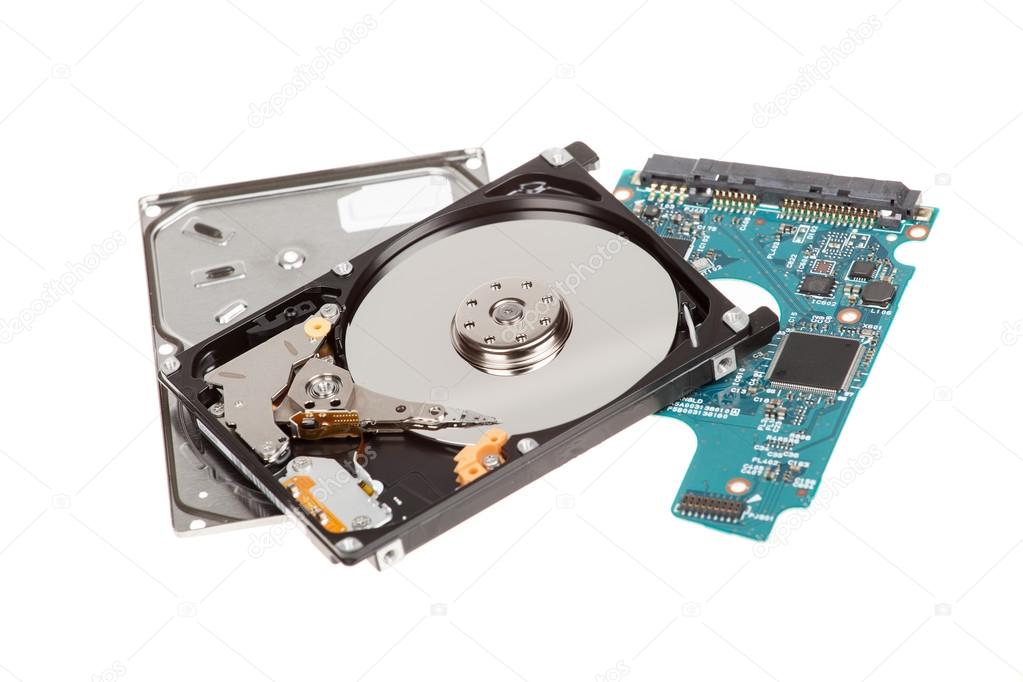 Open hard disk drive. HDD isolated on white background Stock Photo by ...