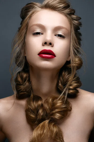 Beautiful Girl With Braids And Gentle Makeup Nude Beautiful Model