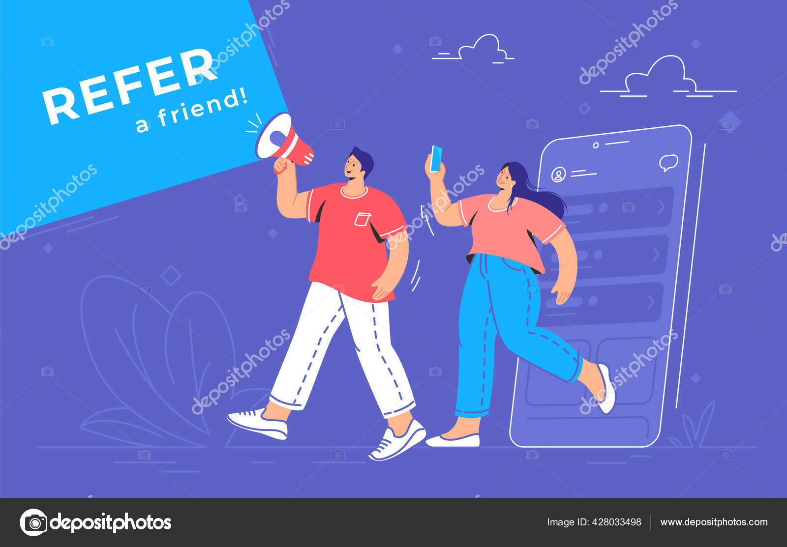 Refer a friend and audience announcement on loudspeaker Stock Vector by ...