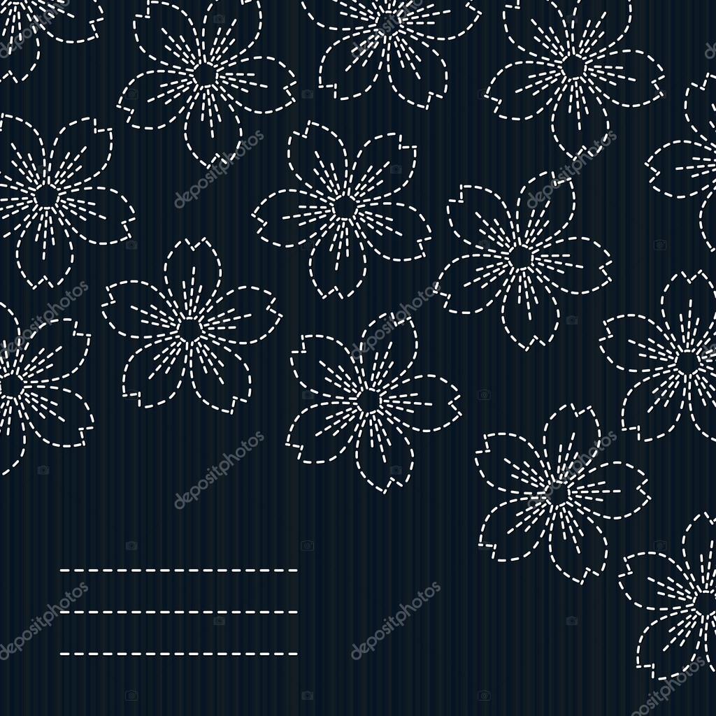 Japanese quilting. Sashiko card. Sakura flowers. — Stock Vector © Lora ...