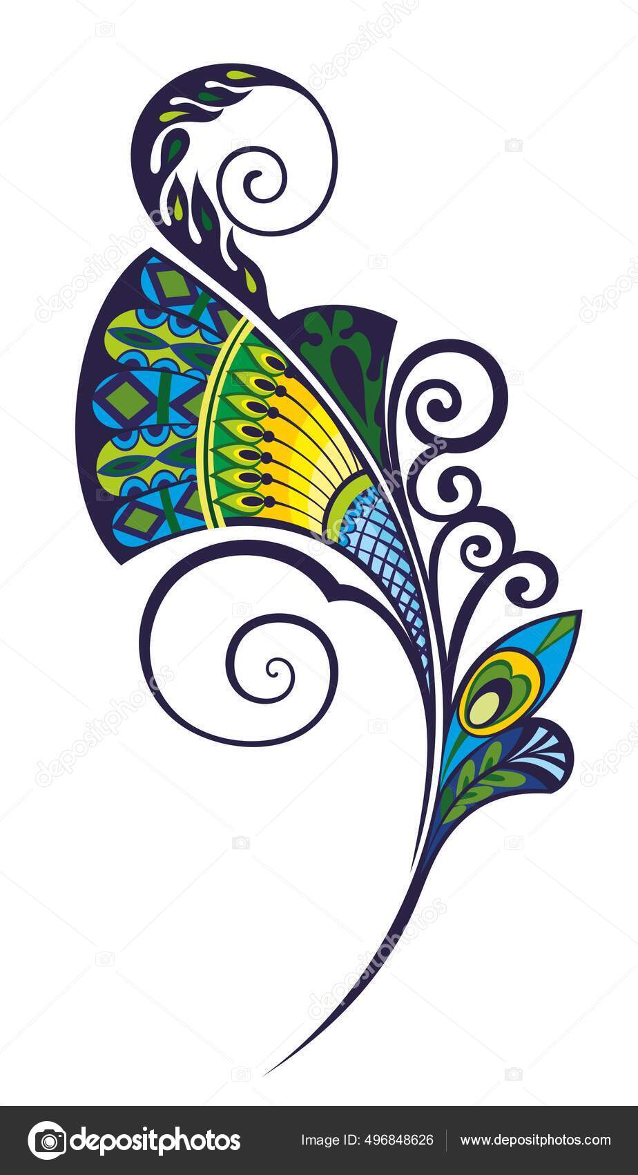 Peacock Feather Decorative Peacock Vector Composition Stock Vector Image By ©ksyshakiss 496848626
