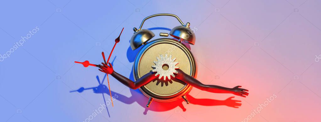 Reloj despertador surrealista y futurista con manecillas, equipo y ...