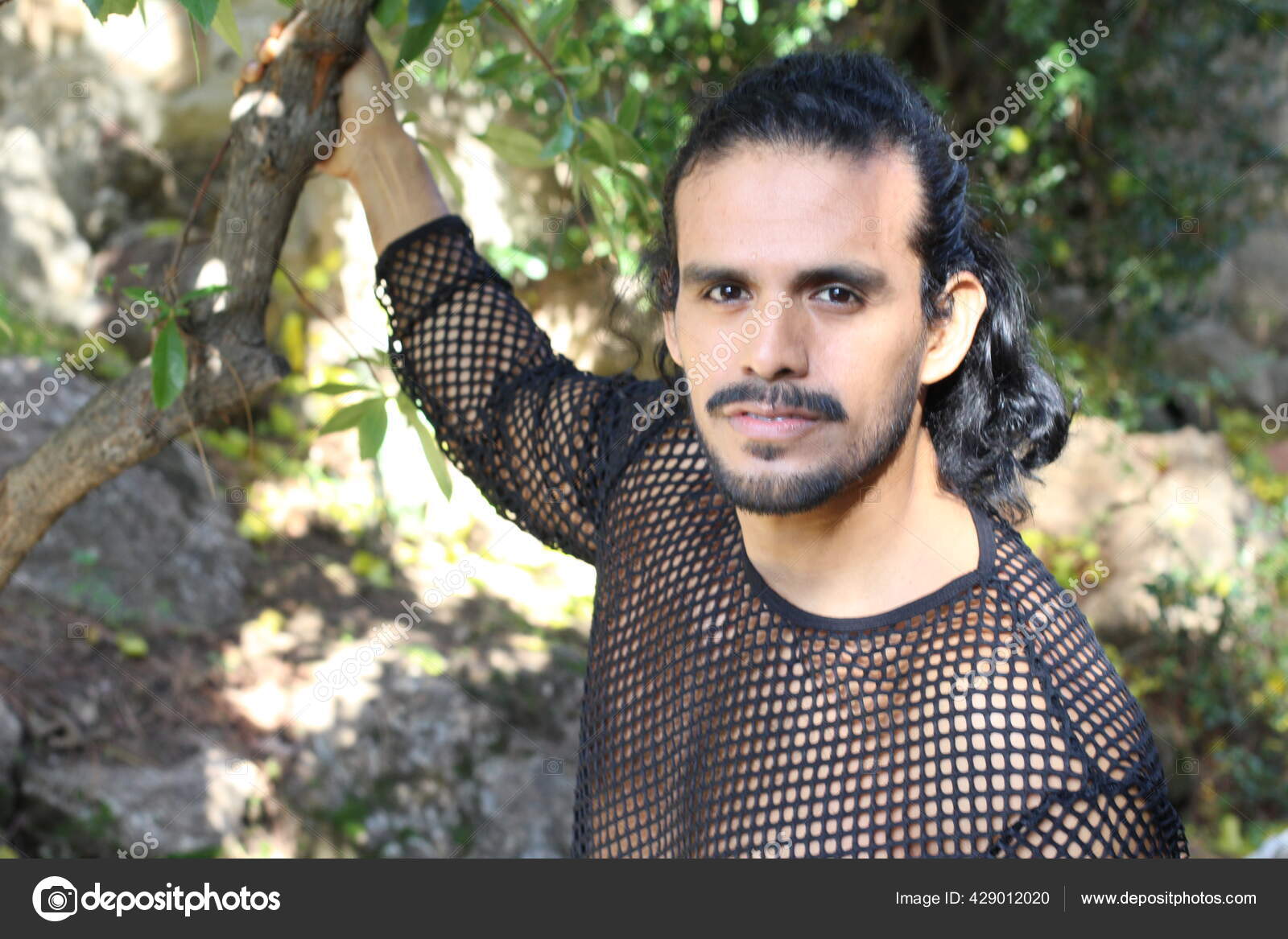 Close Portrait Handsome Young Man Net Shirt Outdoors — Stock Photo ...