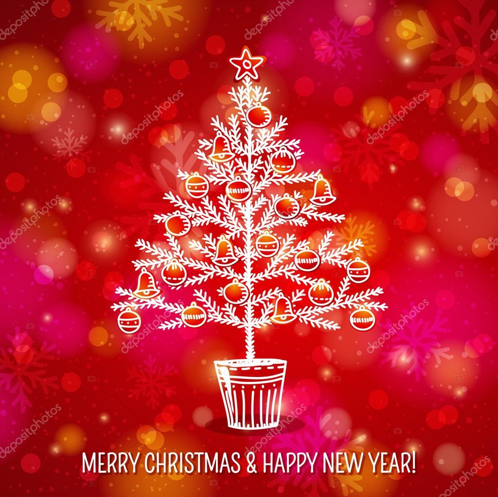 Red background with christmas tree, vector Stock Vector Image by ...