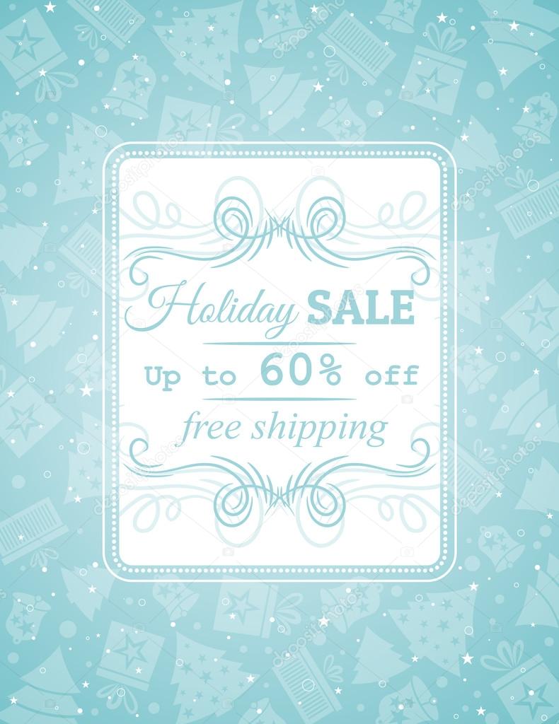 Blue christmas background and label with sale offer, vector Stock ...