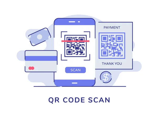 QR code scan illustration set barcode on display smartphone screen for ...
