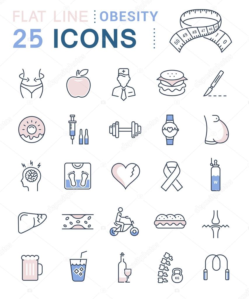 Set de iconos de línea plana vectorial Obesidad 2023