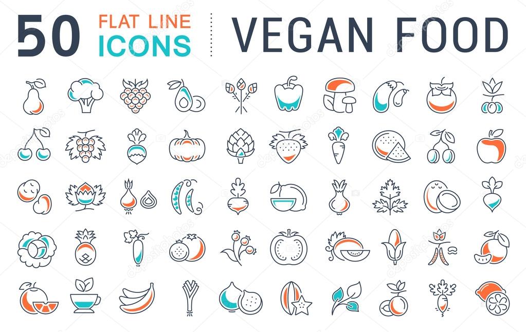 Set Vector Flat Line Icons Vegan Food Stock Vector Image by ...