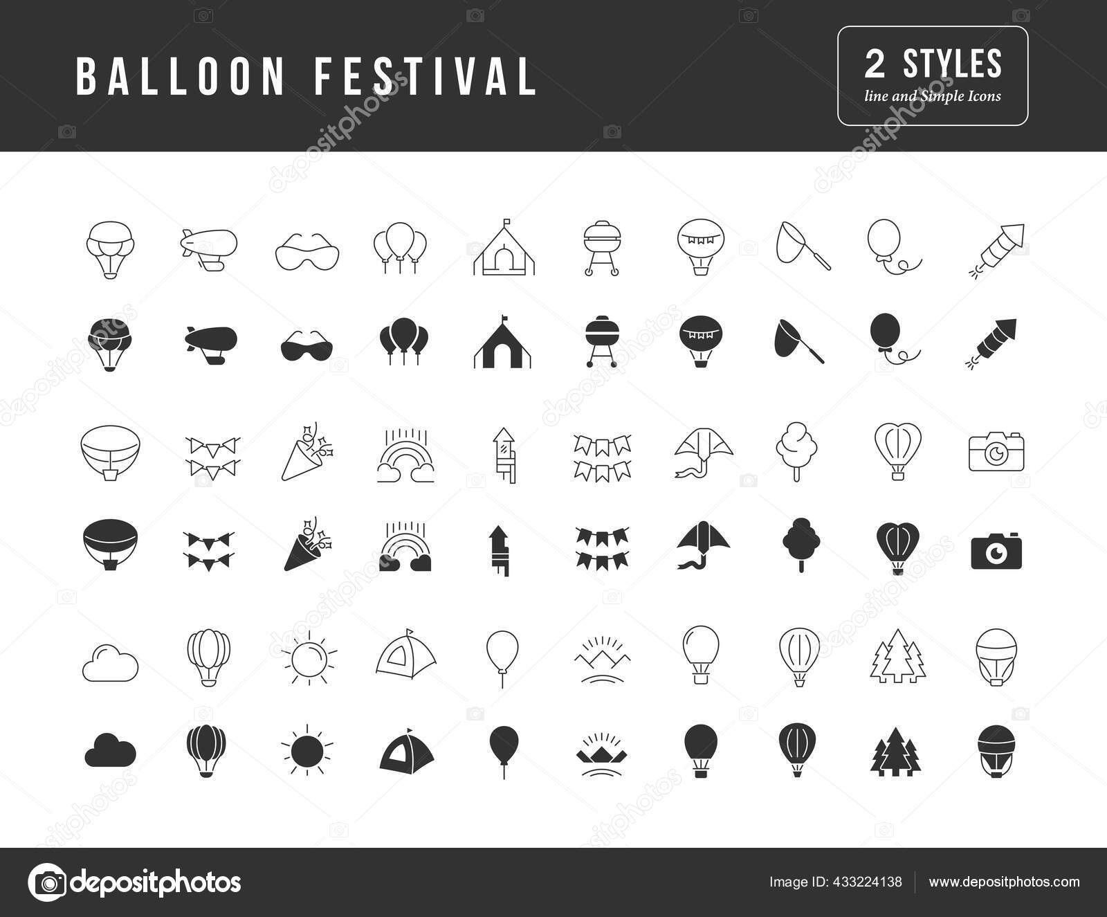 Collection Vector Black White Icons Balloon Festival Simple Design ...