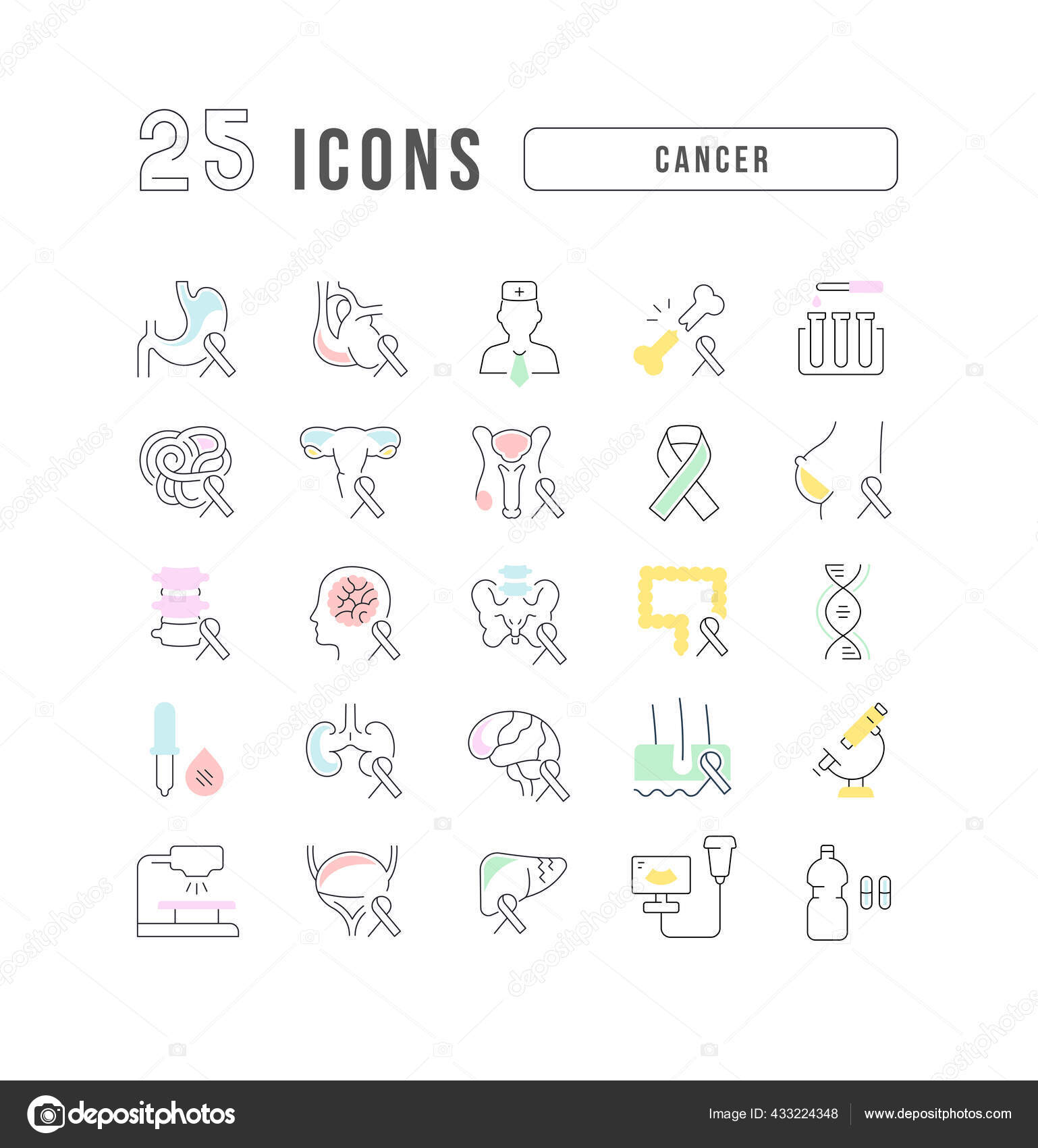 Cancer Collection Perfectly Thin Icons Web Design App Most Modern Stock ...