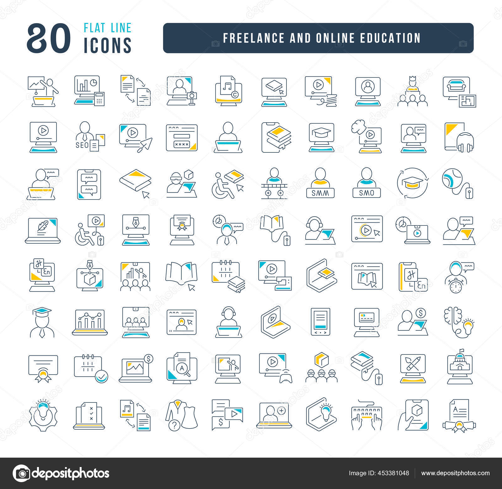Freelance Online Education Collection Perfectly Thin Icons Web Design ...