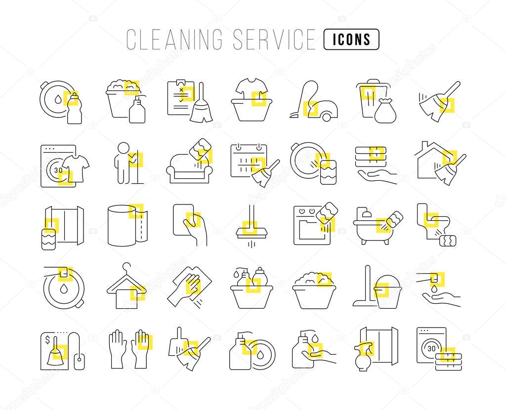 Servicio de limpieza. Colección de iconos perfectamente delgados para ...