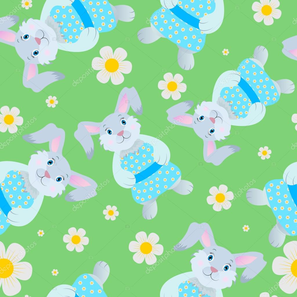 Seamless pattern of rabbits and flowers. — Stock Vector © andrei45454 ...