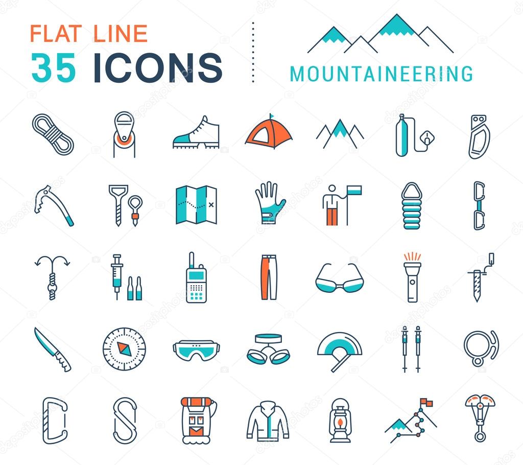 Set Vector Flat Line Icons Mountaineering Stock Vector Image by ...