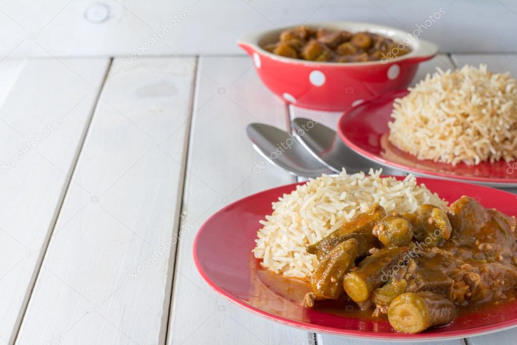 Middle Eastern Bamiya with Rice Copy Space Stock Photo by ©agcreations ...