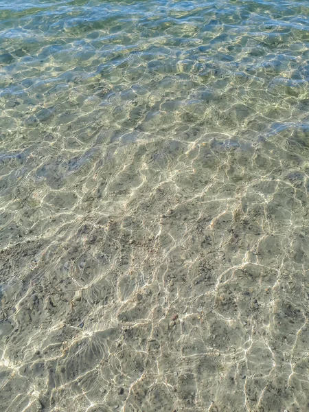 Texture of crystal clear transparent water with fine white sand base ...