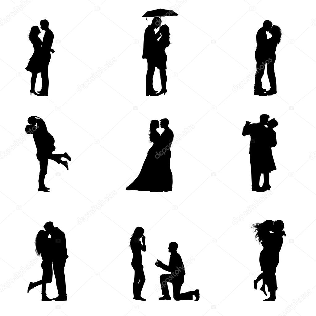 Illustration Vectorielle Noire Couples De Silhouette Amoureux Image